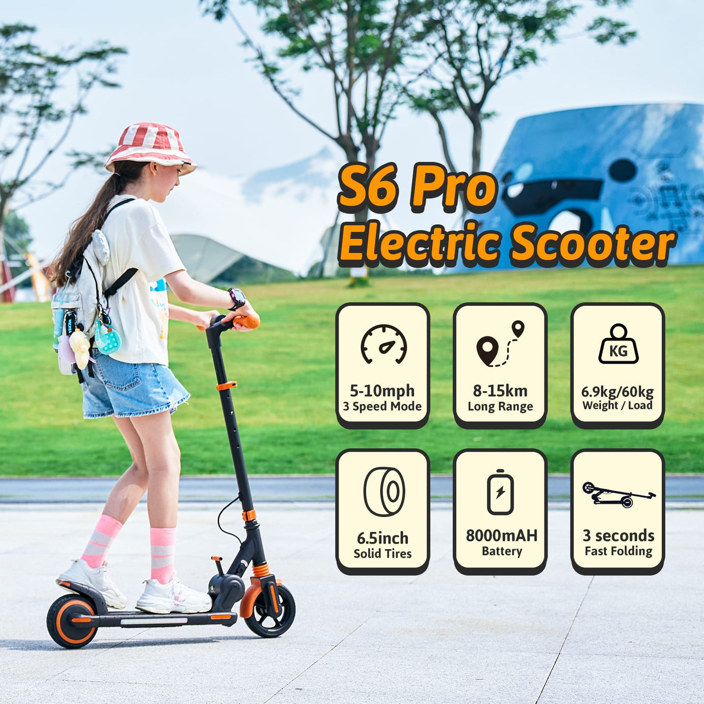 S7 Adjustable Kids Electric Scooter with LED Lights & Bluetooth Ages 6 ...